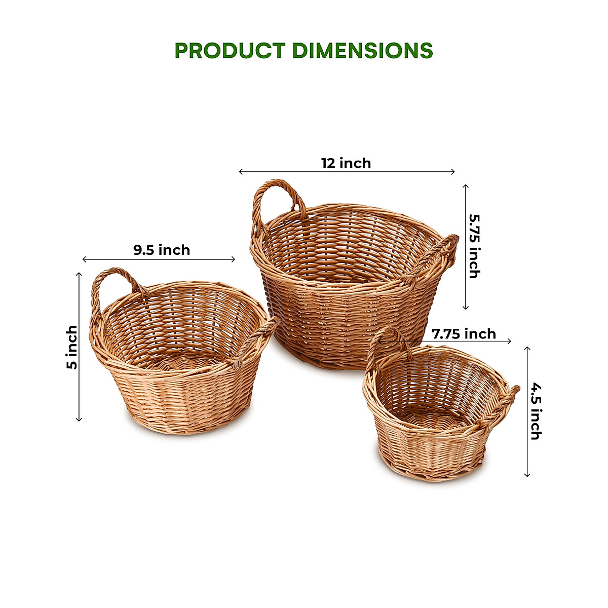 Prosumers Choice Wicker Basket Set of 3 - Wooden Bamboo Like Storage Basket - 3 Sizes Set - Small, Medium & Large Organizer Basket for Household Items - Lightweight Set of Wicker Basket with Handle