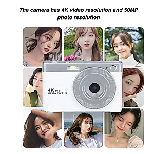 4K Digital Camera, C12 50MP 16X Digital Zoom FHD 1080P Point and Shoot Camera for Kids, Anti Shake & Autofocus Compact Vlogging Camera with Fill Light, 750Mah Rechargeable