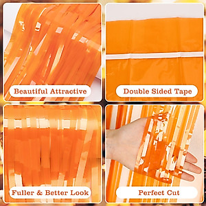 JULMELON 4 Pieces Fall Party Decorations Set Autumn Birthday Foil Fringe Backdrop Curtain for Thanksgiving Party Decoration Banner Backdrop Hanging Decor Birthday Wedding Baby Shower