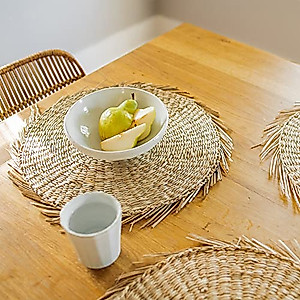Artera Set of 6 Oversized Round Seagrass Placemat, 15" Round, Woven Table Mats, No-Slip Natural Heat Resistant Mats for Table, Coasters, Pots, Pans & Teapots in Kitchen (Round 10)