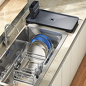 Small Dish Drying Rack, Aluminum Dish Rack with Utensil Holder, Anti-rust Dish Racks for Kitchen Counter Multifunctional Dish Drainer with Drainboard, Drying Rack for Dishes, Knives, Spoons, and Forks