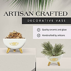 SLS SUPPLY FLORA Gold Evil Eye Ring Bowl, Modern Table Top Planter and Ceramic Jewelry Dish, Small Decorative Bowl, Chic Table Key Holder for Coins and Other Trinkets