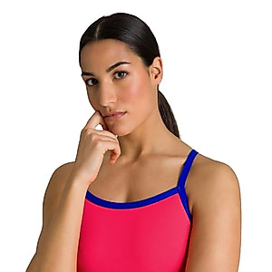 ARENA Women's Team MaxLife Swimsuit Solid Challenge Back One Piece Competition Training Bathing Suit Athletic Swimwear, Freak Rose/Neon Blue, US Size 24