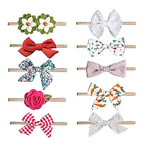 MEISO Baby Headbands, 20 Pcs Baby Girl Headbands and Bows flower, Nylon Hairbands, Newborn Hair Bow Elastics, Newborn Infant Toddler Hair Accessories Gifts