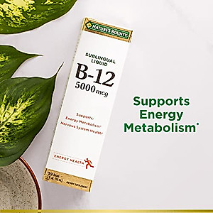 Nature’s Bounty Vitamin B12 5000 Mcg Sublingual Liquid, Cardiovascular Health & Cellular Energy Support, 2 Fl Oz (1 Count)