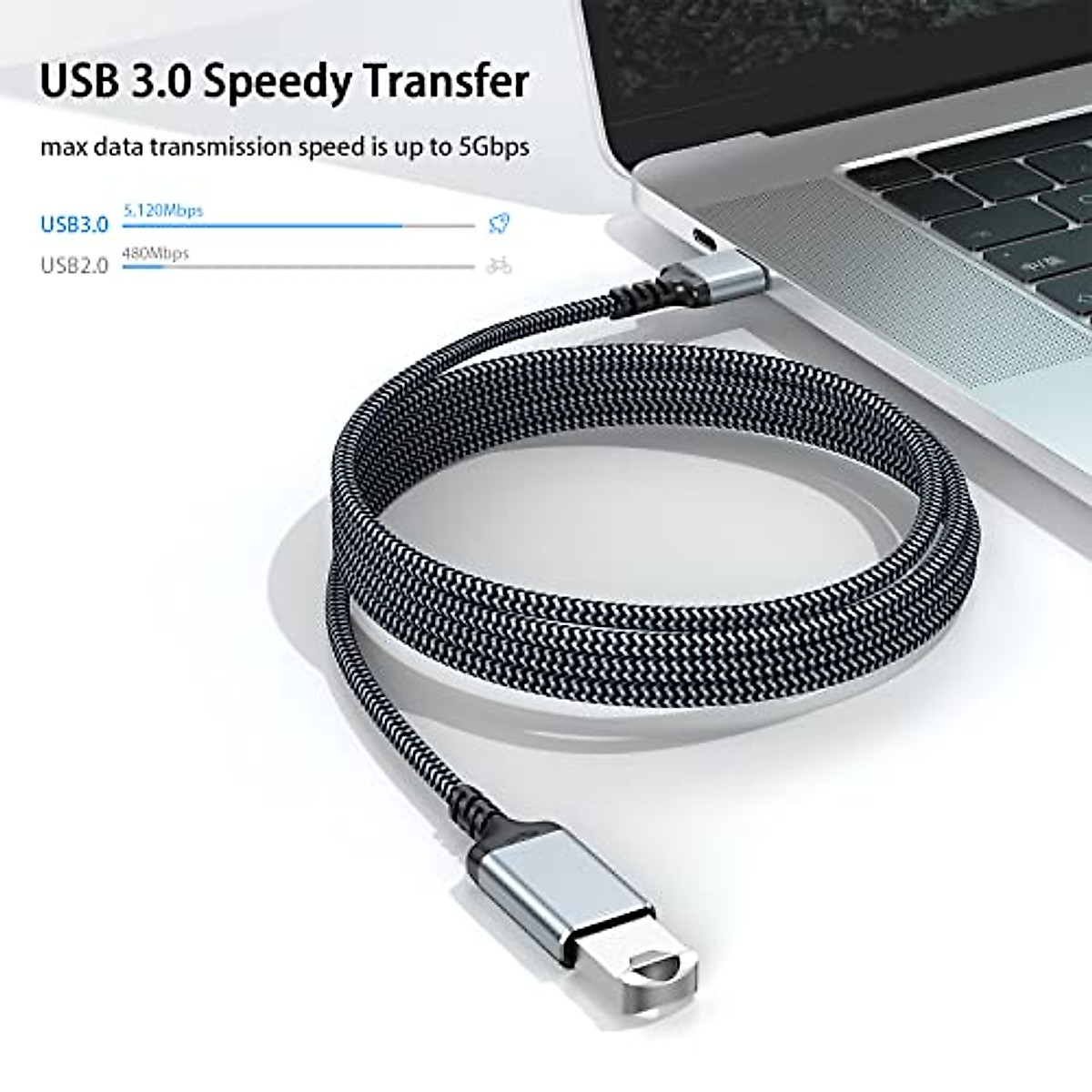 DteeDck USB 3.0 Extension Cable 6.6ft, USB A Extension Cord Braided Extender, USB to USB Extender Cable Male to Female 5Gbps Fast Data Transfer for USB Keyboard Mouse Flash Drive Hard Drive