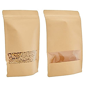 Kraft Stand Up Pouches, Clear Window Sealable Bags for Packaging (7x10 In, 120 Pack)