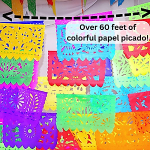 5 Pk Mexican Fiesta Party Decorations, Papel Picado Banner 60 ft Cinco de Mayo party papel picado tissue paper, Mexican theme supplies for Day of the dead Decorations, Birthdays, Mexican Banner Flags