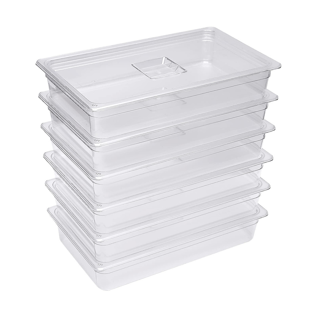 DYNAMI 6 Pack Food Pans with Lids,Full Size 4in Deep Commercial Clear PC Square Food Storage Containers,Heat-Resistant,Freezer-Safe To Store Vegetables,Fruits, Meats, Grains, for Kitchen Restaurant
