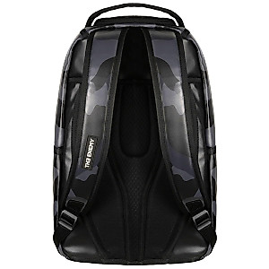 The Enemy Camo Bagpack, Unisex Eco PU Leather Backpack with Exclusive Blackout Zippers, Black Camo, One Size