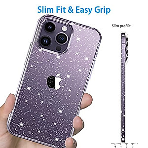 JJGoo Compatible with iPhone 14 Pro Max Case, Bling Sparkle Soft TPU Anti-Scratch Shockproof Protective Phone Bumper, Women Girls Cute Slim Phone Case, Clear Glitter