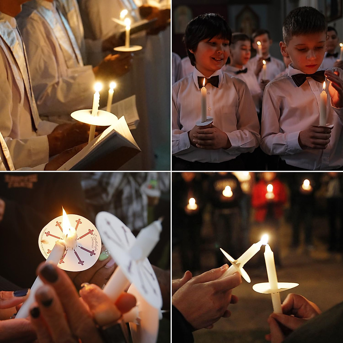 200 Pcs Church Taper Candle with Drip Protectors Paper Bulk, Devotional Candle for Candlelight Service Kit, 5" H X 1/2" D, White Unscented