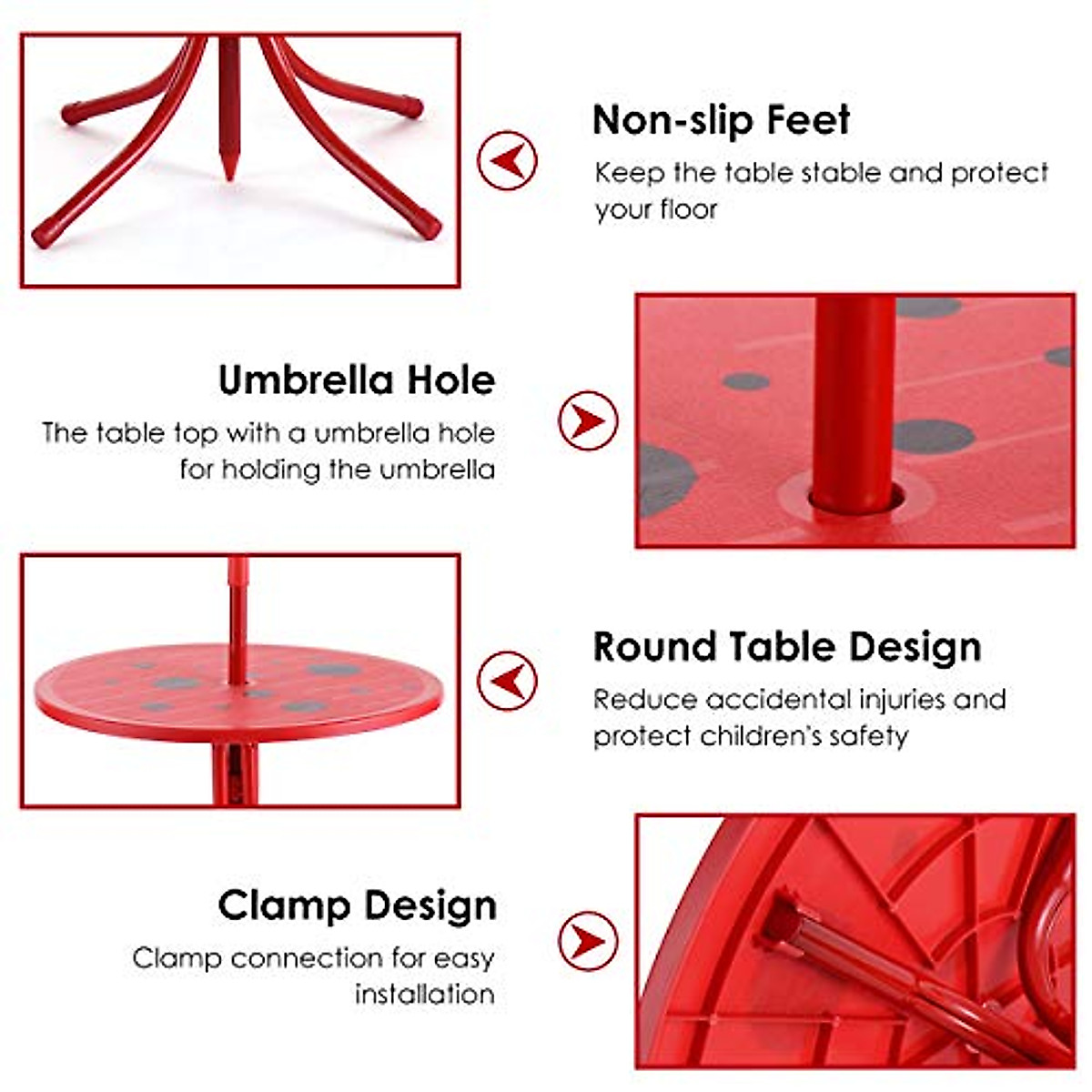 Costzon Kids Table and 2 Chair Set, Ladybug Folding Picnic Table Set with Removable Umbrella for Indoor Outdoor Garden Patio, Gift for Children Boys & Girls