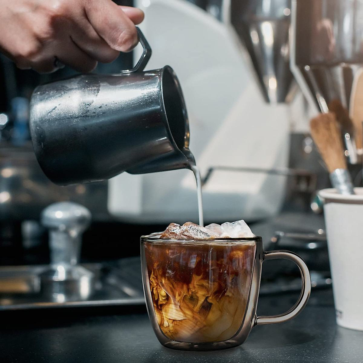 Mainstream Source® Glass Espresso Mugs – Insulated, Double Walled Mug and Espresso Shot Glass with 2 Durable Wooden Spoons, Holds 5.5oz of Espresso (Set of 2)