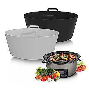 ChefAid Slow Cooker Liners Crock Pot Insert Accessories for 5 6 7 Quart Slow Cookers, 100% Silicone Reusable Liner, Food Safe & Dishwasher Safe (Black-Grey)