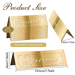 CWJCYTNSN 12PCS Reserved Table Signs, Gold Reserved Signs for Wedding, Acrylic Double-side Reserved Seating Signs, Mirrored Guest Reservation Table Tent Signs for Birthday Party, Event, Restaurant