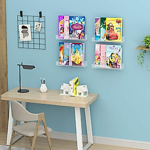 NIUBEE 16.5" Premium Acrylic Floating Nursery Kids Bookshelf Wall Ledge Shelf, Clear Invisible Spice Rack Bathroom Storage Shelves Display Organizer, 50% Thicker with Free Screwdriver, Set of 4