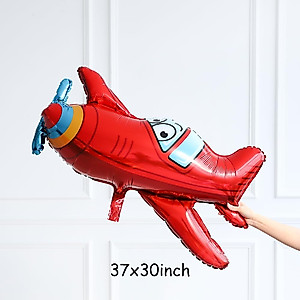 Airplane Birthday Party Decorations 151pcs Airplane Balloon Garland Arch Kit Dusty Blue and Red with Airplane Mylar Balloon for Time Flies Theme Birthday Baby Shower Party Supplies