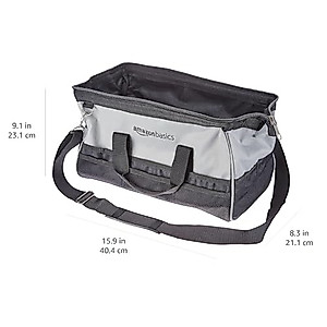 Amazon Basics Durable Wear-Resistant Base, Tool Large Standard Bag with Strap, 16 Inch, Black & Grey