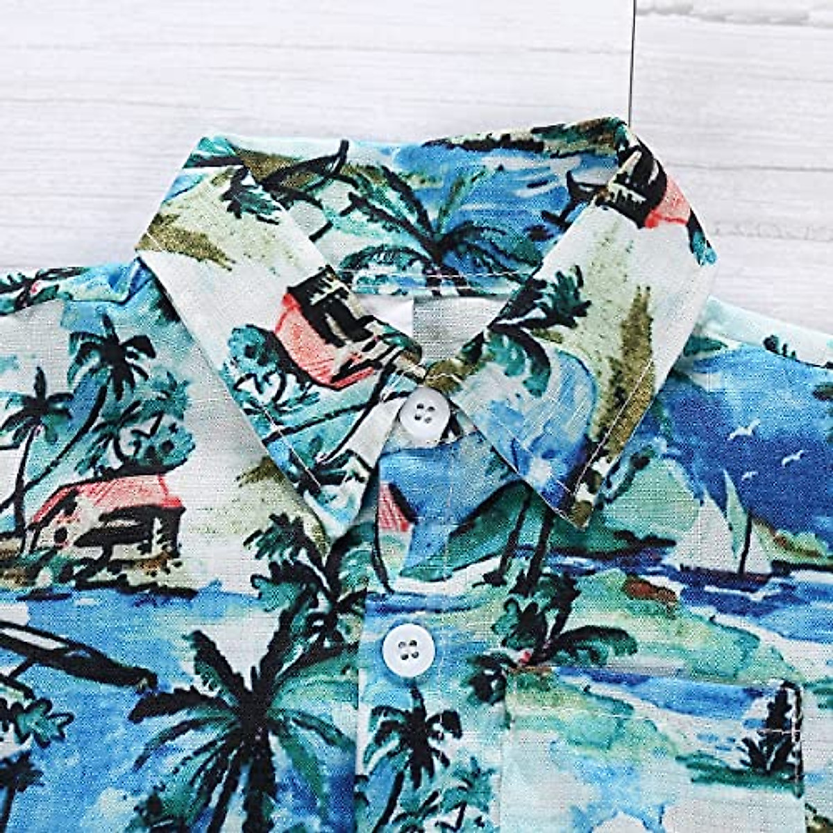 MHSH Baby Boys Hawaiian Shirts Romper Toddlers Button Down Short Sleeve Outfits Infant Kid Onesie Summer Beach Clothes(3-6M, blue)