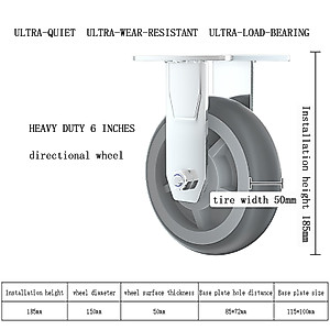 Load Capacity 750Kg Heavy Duty Casters, 6 Inch Caster Wheels, Casters Set of 4 Wheels Directional-Swivel-Brake Casters, Industrial/Workbench/Cart Casters Rubber-Silent(Fixed)