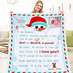 PAMAID Air Mail Blanket, Personalized Sherpa Fleece Blanket to My Daughter Letter Printed Quilts, Throw Blanket Positive Energy Caring Gift from Mom and Dad (Snowman)