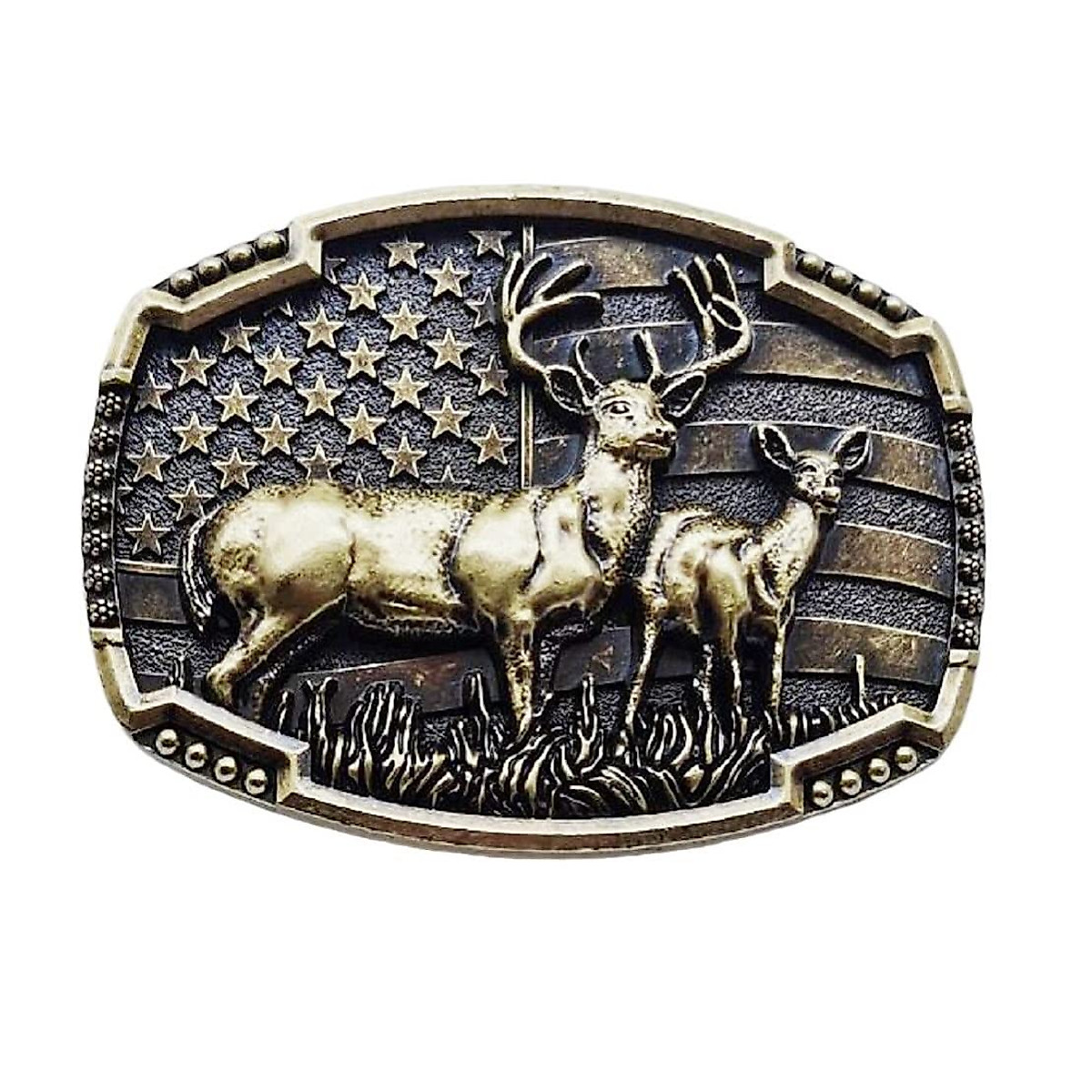 Longcreek Deer Belt Buckle for Men, Patriotic American flag Deer Belt Buckle, Elk Deer Belt Buckle, Norse Viking Deer Head Belt Buckle, Punk Deer Belt Buckle, Western Cowboy Belt Buckle(Gold)