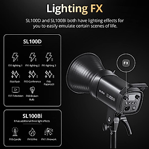 Godox SL100Bi 100W 2800-6500K White Yellow Version LCD Panel LED Video Light Continuous Output Bowens Mount Studio Light (SL100BI)