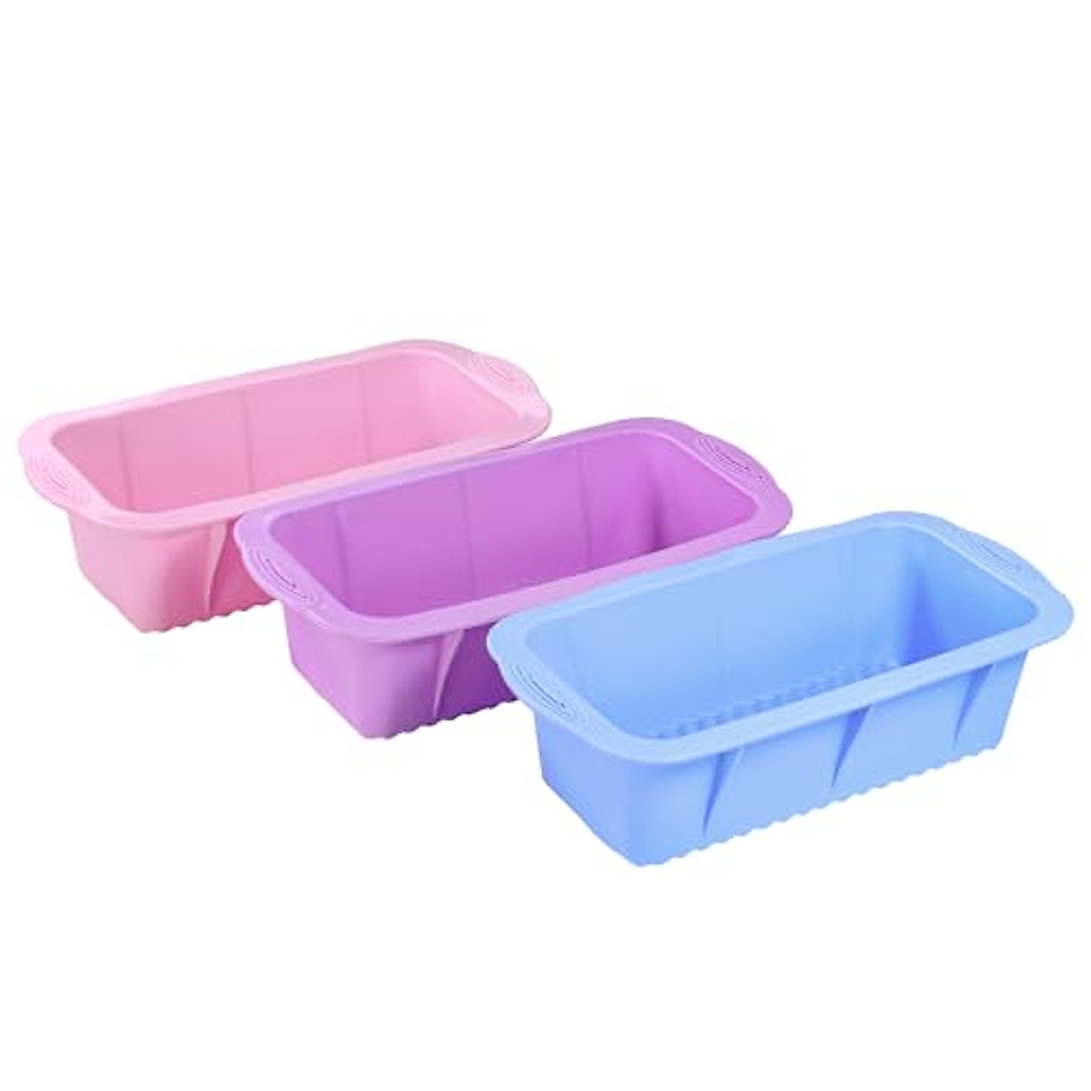 FEOOWV 3 Pack Bread pan loaf pan silicone molds for baking silicone bread loaf pan for Homemade Cakes, Breads, Meatloaf and quiche omelets- 9.8x4.7x2.9 inch (Pink+Blue+Purple)