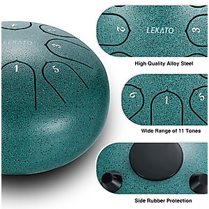 Steel Tongue Drum for Beginner, LEKATO 6 Inch 8 Notes Steel Hanpan Drum Percussion Christmas Birthday Gift, C Key,with Song Book, Drum Mallets