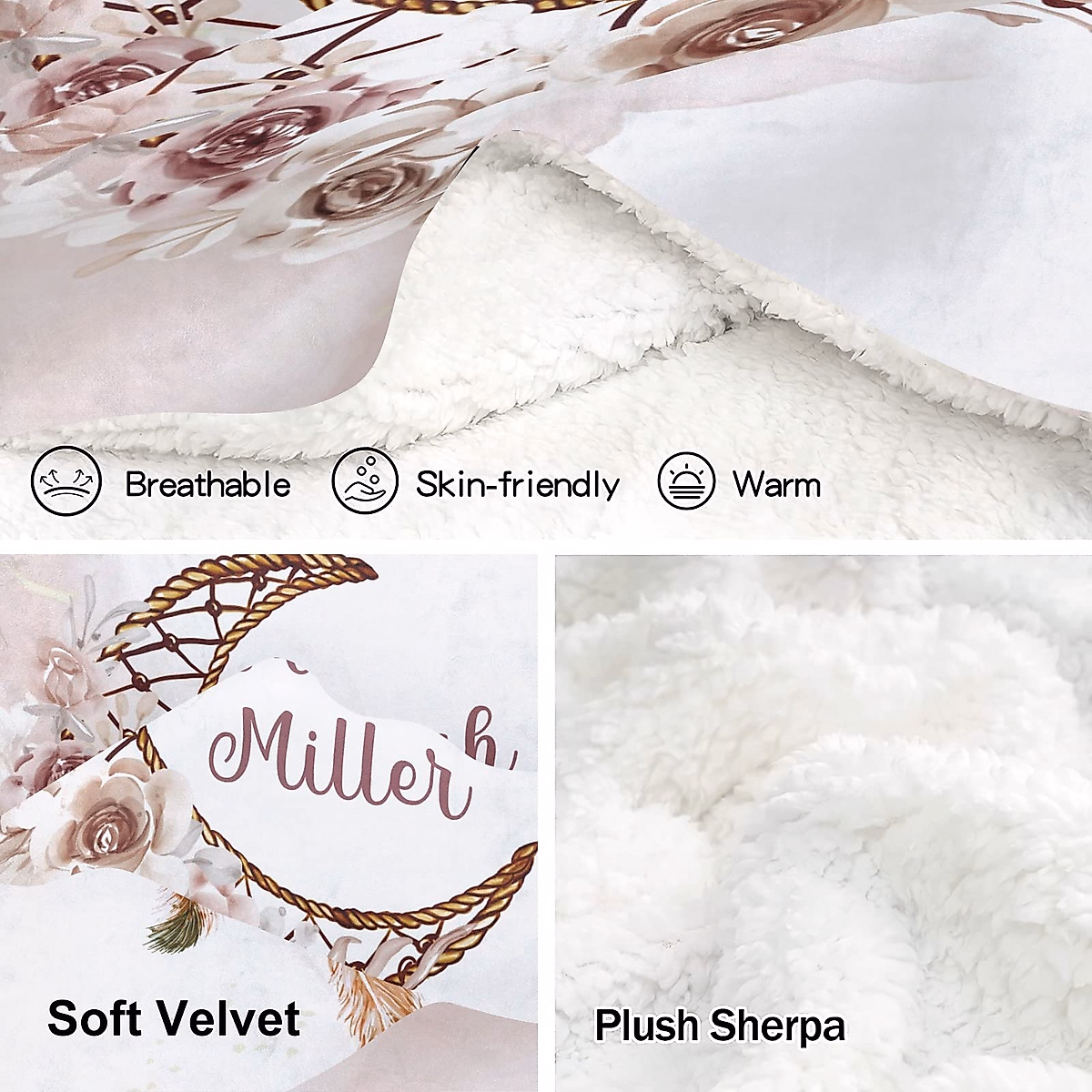 Tribal Moon Dream Catcher Brown Personalized Baby Blanket for Girl Boy Soft Warm Newborn Throw Naps Swaddle Custom Blanket 30X40 in