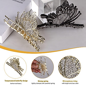 CROWN GUIDE Large Cute Butterfly Claw Clips for Women Girls Curly/Thick/Fine Hair, Big Rhinestone Hair Clips, Strong Hold Hair jumbo Jaw Clip Hair Styling Accessories