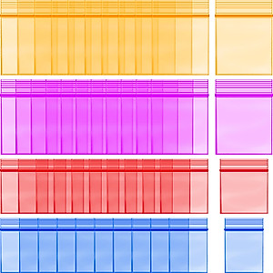 400 Pcs Small Plastic Bags- 7 MIL Thick, Mini Plastic Seal Jewelry Earrings Coin Candy Bags, Resealable Strong Poly Baggies for Travel, Storage, Packaging Shipping (Blue, Red, Orange, Pink)