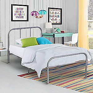 Voilamart Twin Bed with Storage,Twin Metal Bed Frame with Headboard and Footboard, Silver Grey Metal Platform Bed Frame No Box Spring Needed,Twin Bed Frames for Kids