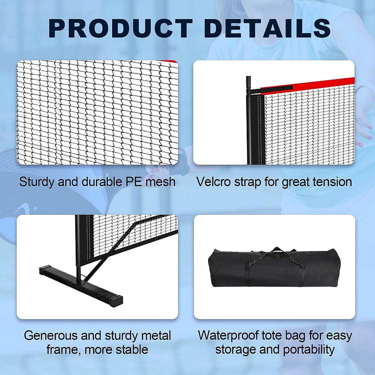 Pennpliy Pickleball Set with Net and Paddles, 22 FT Portable Net, 4 Fiberglass Paddles, 4 Balls, Black