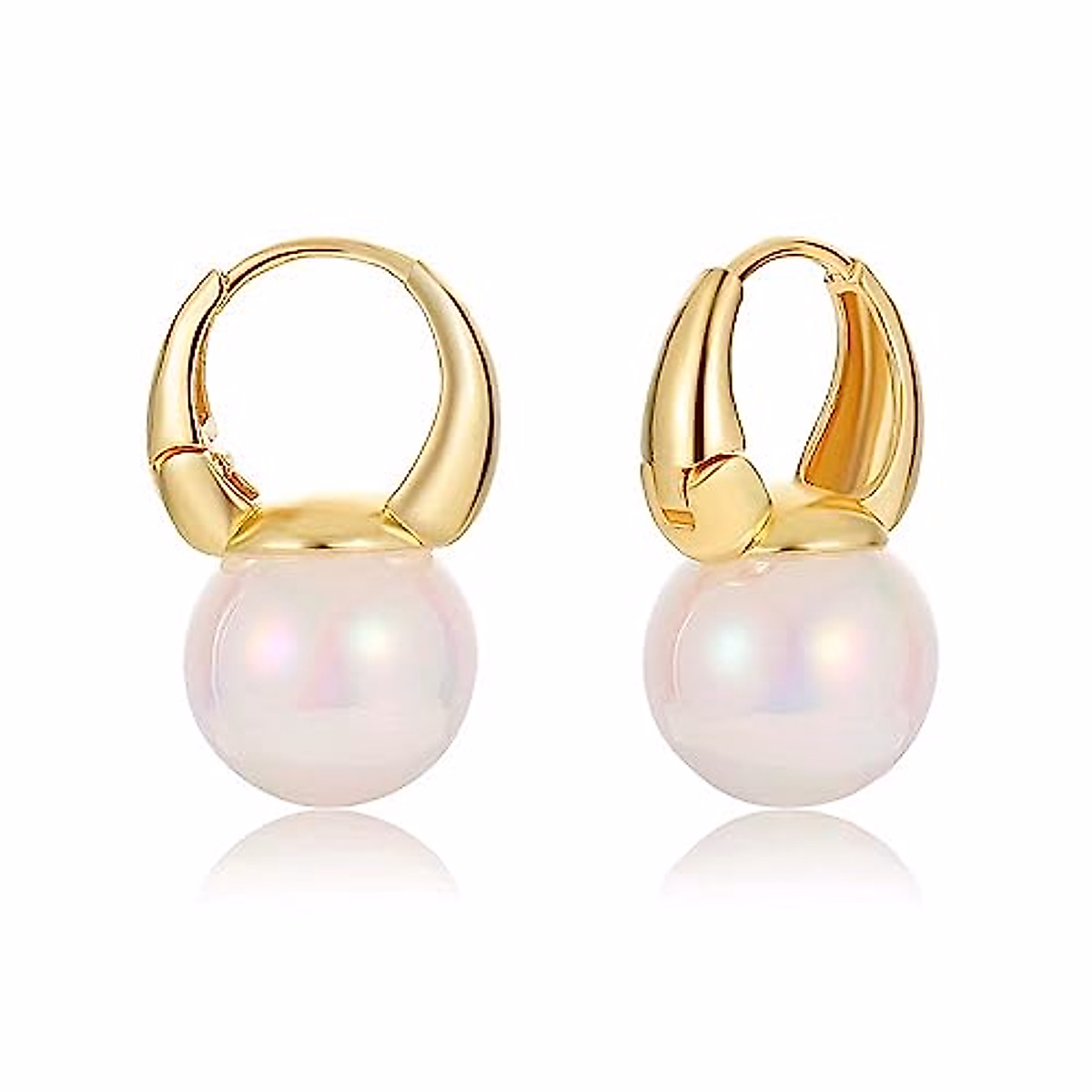 Gold Hoop Pearl Earrings Dangle Huggie Earrings for Women Pink Pearl Hoop Earrings for Wedding Dating