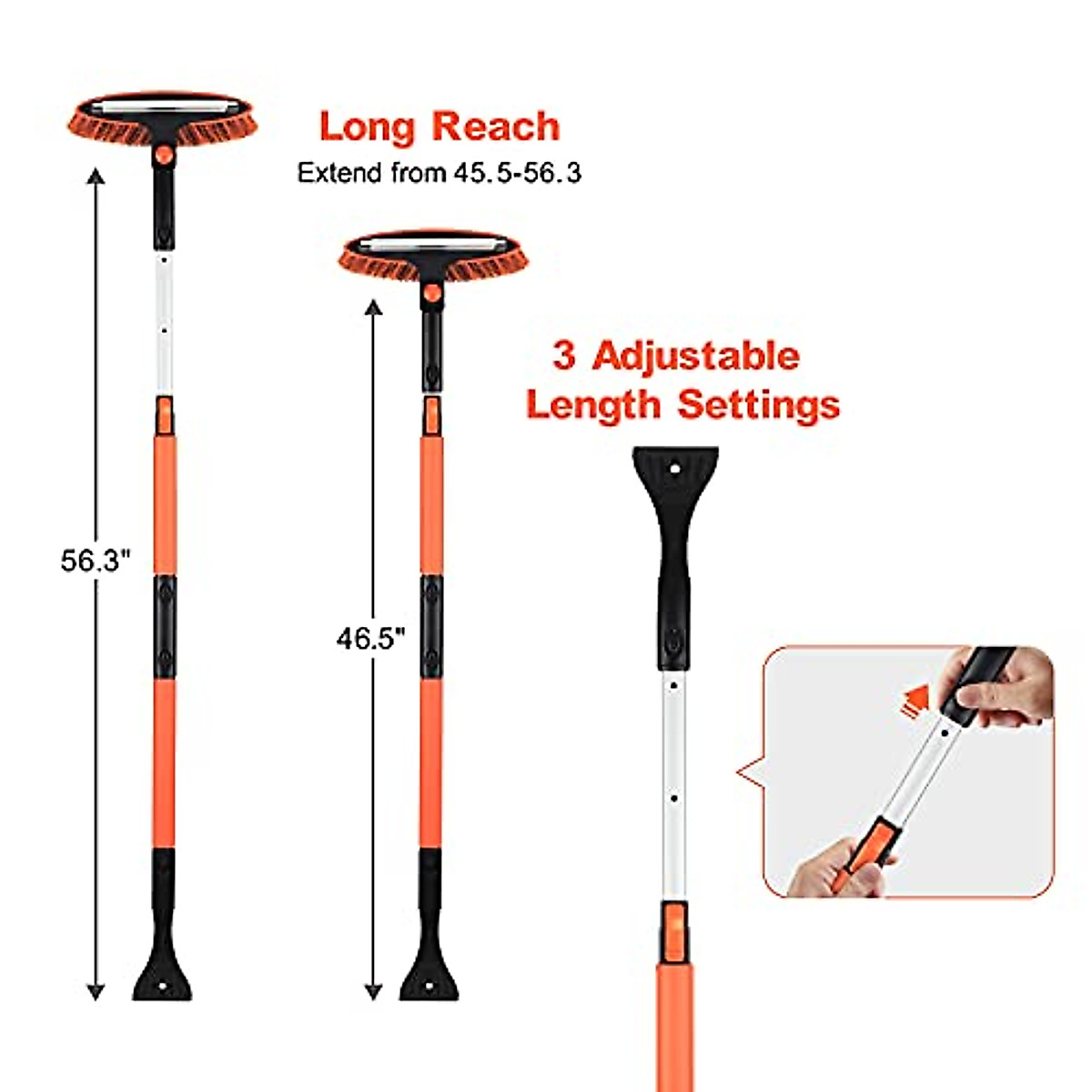 YUICHH 57 inch Car Snow Brush with Ice Scraper and Squeegee for Car Windshield, Extendable Snow Scraper and Brush for Car SUV Truck Bus Boat Detachable, Snow Removal, Frosting Removal, Shovel Ice