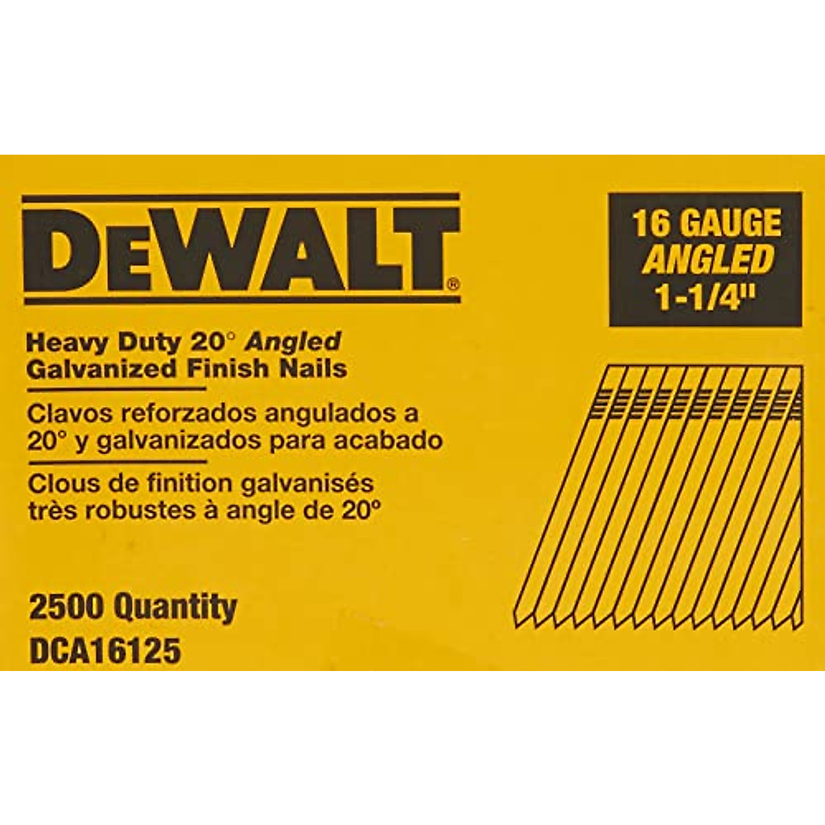DEWALT Finish Nails, 20-Degree, 1-1/4-Inch, 16GA, 2500-Pack (DCA16125)