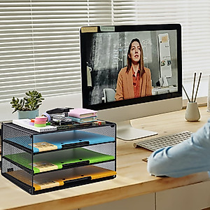 COSYAWN Paper Letter Tray Organizer, 3 Tier Mesh File Tray Desktop Paper Sorter, Black