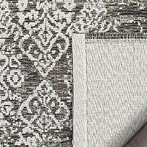 Well Woven Antu Black Vintage Distressed Damask Area Rug (5'3" x 7'3")