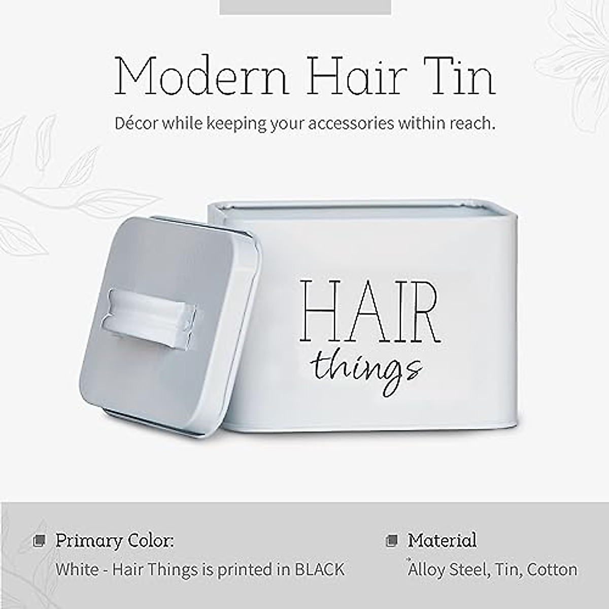 Lola Creates Hair Accessories Organizer - Chic Hair Tie Holder for Girls - Practical Hair Accessory Storage - White Clip Container for Bedroom, Bathroom - Durable Metal Organizer Box, Lid