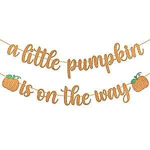 Pumpkin Baby Shower Decorations A Little Pumpkin is On the Way Banner Orange Glitter Pumpkin Boy Girl Birthday Party Decorations Orange Little Pumpkin Banner Thanksgiving Fall Theme Gender Reveal Baby