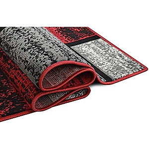 champion rugs Square Pattern Red Area Rug Box Pattern Modern (7’ 8” X 10’ 8”)