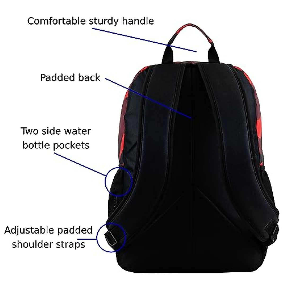 FUEL Large Multipocket Unisex Backpack with Water Resistant Bottom for Class, Travel, and Outdoors - Red Camouflage