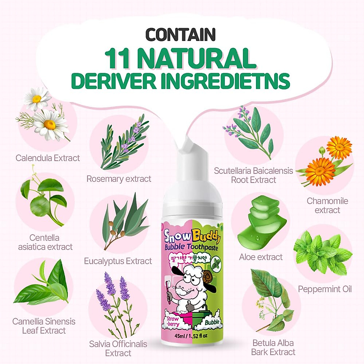 SnowBuddy Foam Toothpaste Kids - Mint Flavors - 1 Pack, Anti Cavity with Low-Fluoride, for u-Shape Toothbrush and Mouthwash for Dental Care