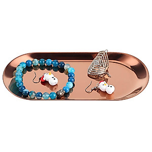 5pcs Stainless Steel Oval Shaped Towel Tray Cosmetics Jewelry Storage Tray Dish Plate OrganizerGold (Trumpet (rose gold rimless))
