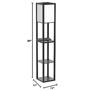 Touch Control Shelf Floor Lamp With QI Wireless Charging Station, Modern Dimmable LED Floor Lamps with Shelves, 2 Fast Charging USB Ports , Skinny Standing Floor Lamp for Living Room, Bedroom (Black)
