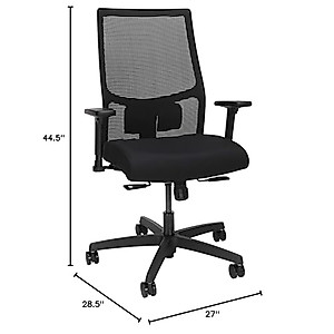 HON Office Desk Chair Ignition 2.0 - Office Chair Ergonomic Desk Chair, Home Office Desk Chairs, Adjustable Lumbar & Armrests, Seat-Slide, Back Support, Cushion, Swivel Wheels, Black