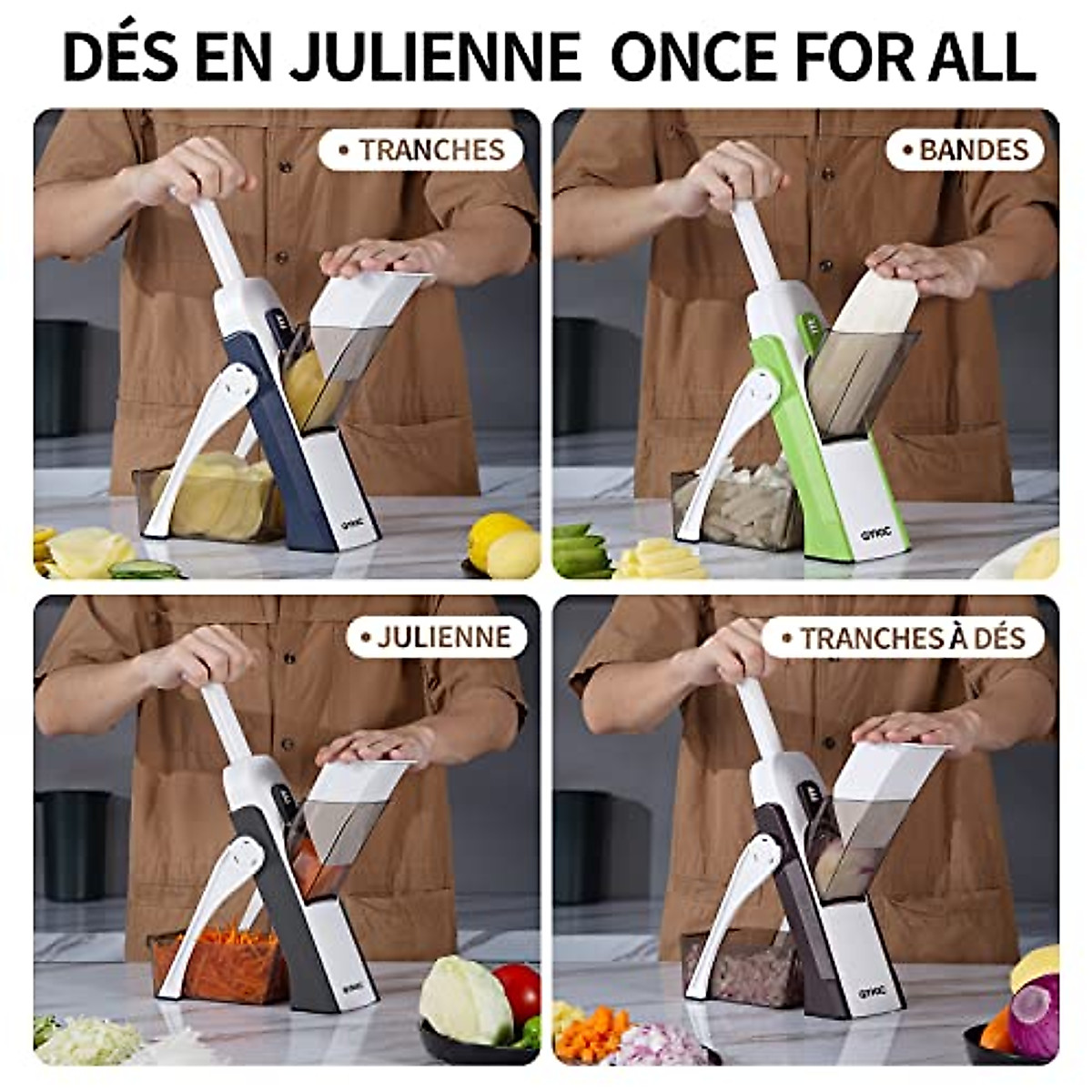 Safe Mandoline Slicer for Kitchen, 5 In-1 Vegetable Chopper, Easy Potato Slicer French Fry Cutter, Julienne + Dicer, Veggie Food Chopper, Kitchen Chopping Artifact (Gray)