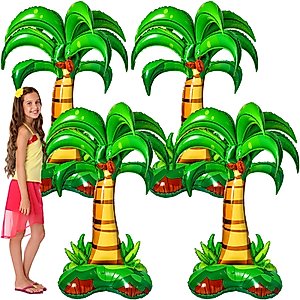 Libima 4 Pcs 52 Inch 3D Big Palm Tree Balloons Foil Balloons Birthday Wedding Party Decor Inflatable Palm Tree Balloons for Kids Adults Hawaiian Luau Party Baby Shower Ball Summer Theme Decorations